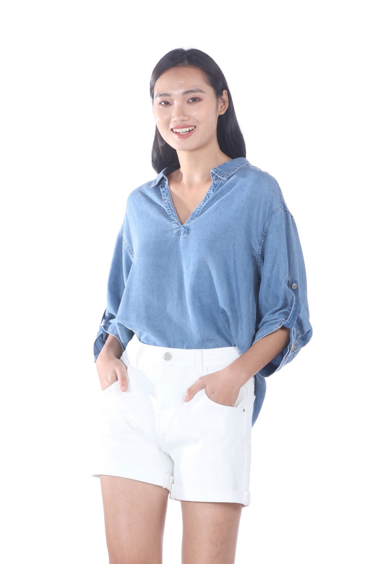 Denim Collared Blouse - Denim – The Restyle Trait Malaysia
