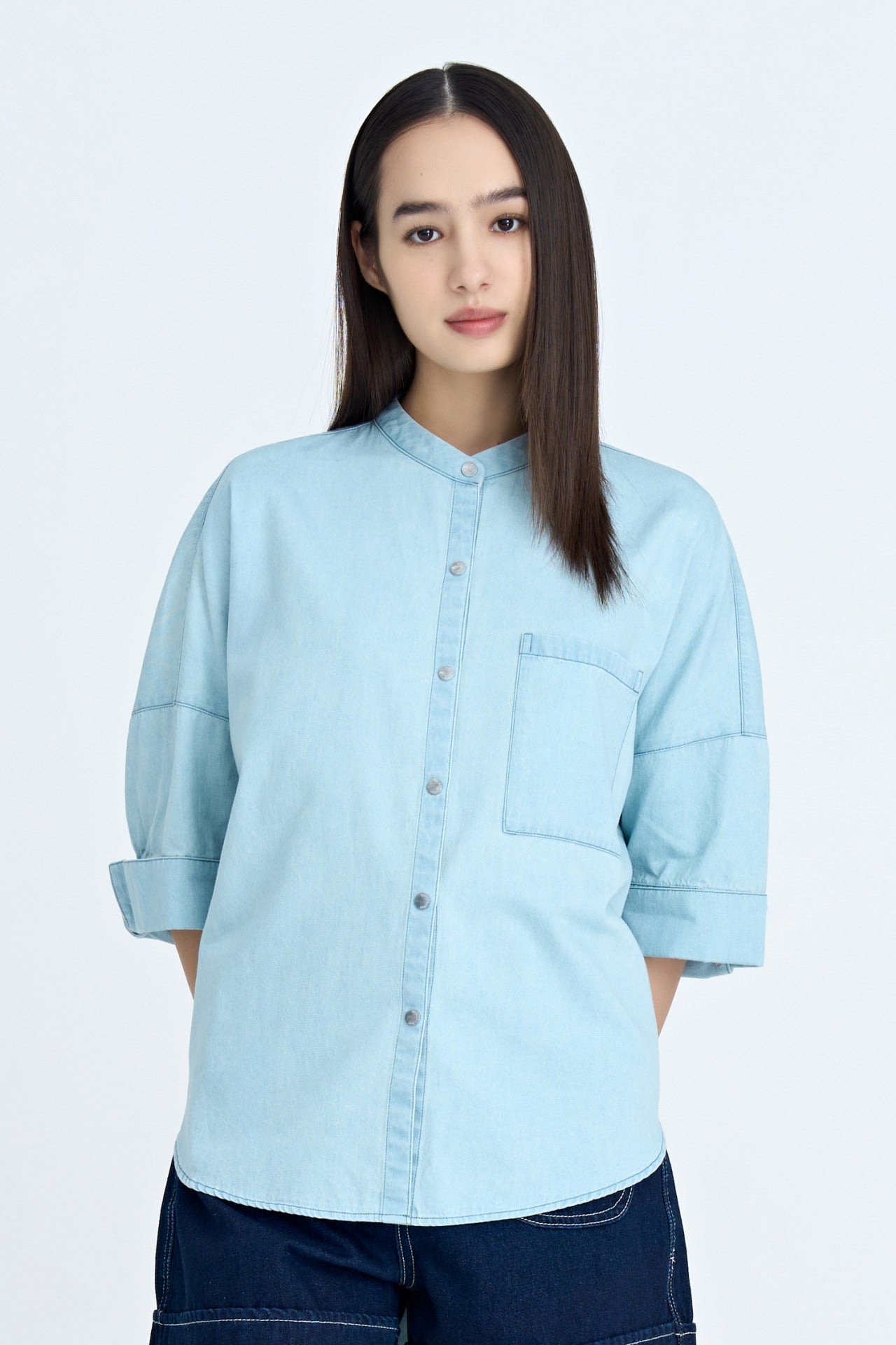 Denim Wide Cut Blouse - Light Denim – The Restyle Trait Malaysia