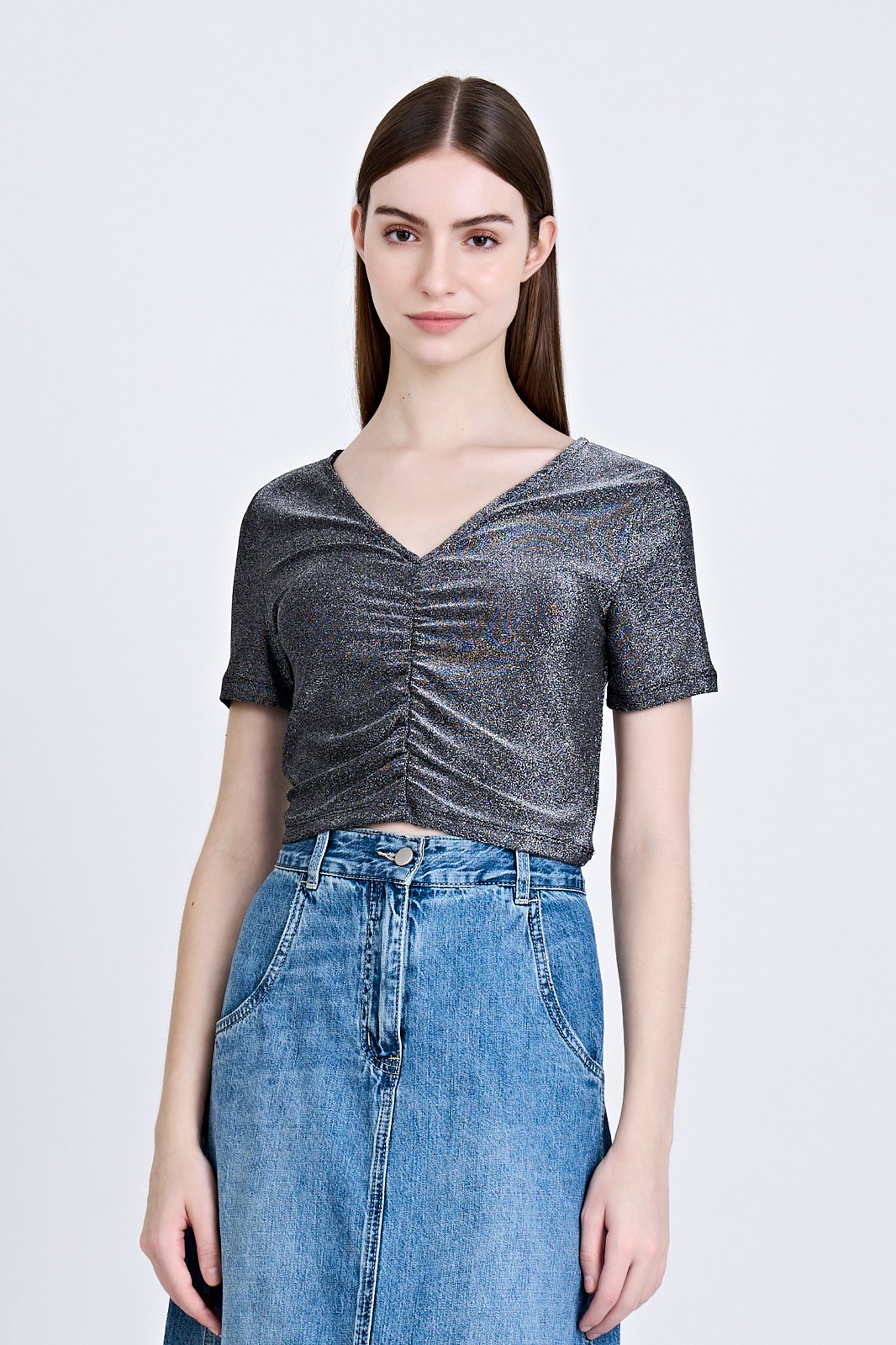 Shimmer Ruche Tee - Shimmer Black – The Restyle Trait Malaysia