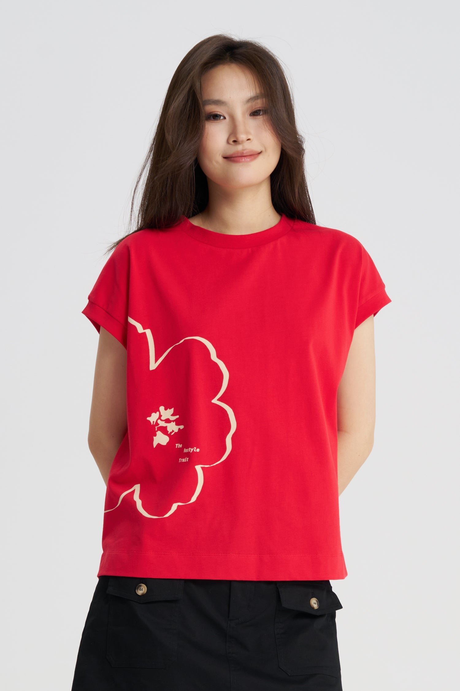 Floral Cap Sleeve Tee - Red – The Restyle Trait Malaysia